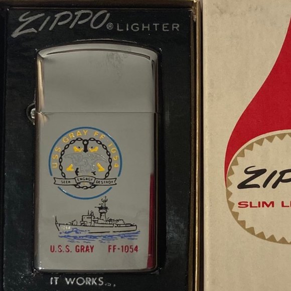 Office | Vintage Metal Zippo Uss Gray Ff154 Never Used Yet Original Box ...
